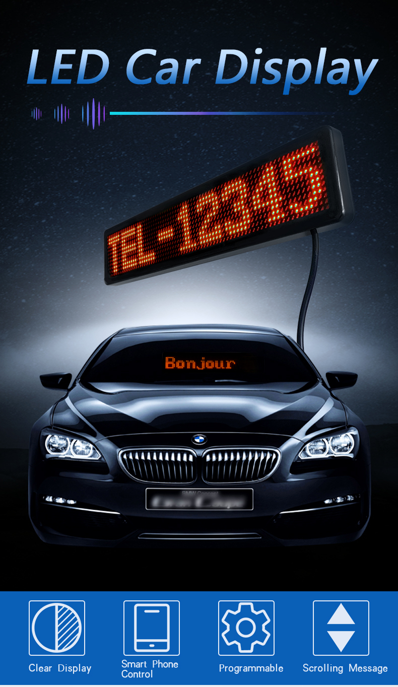 APP Control Led Car Sign Display 12*72 Pixels Moving Messages Screen ...